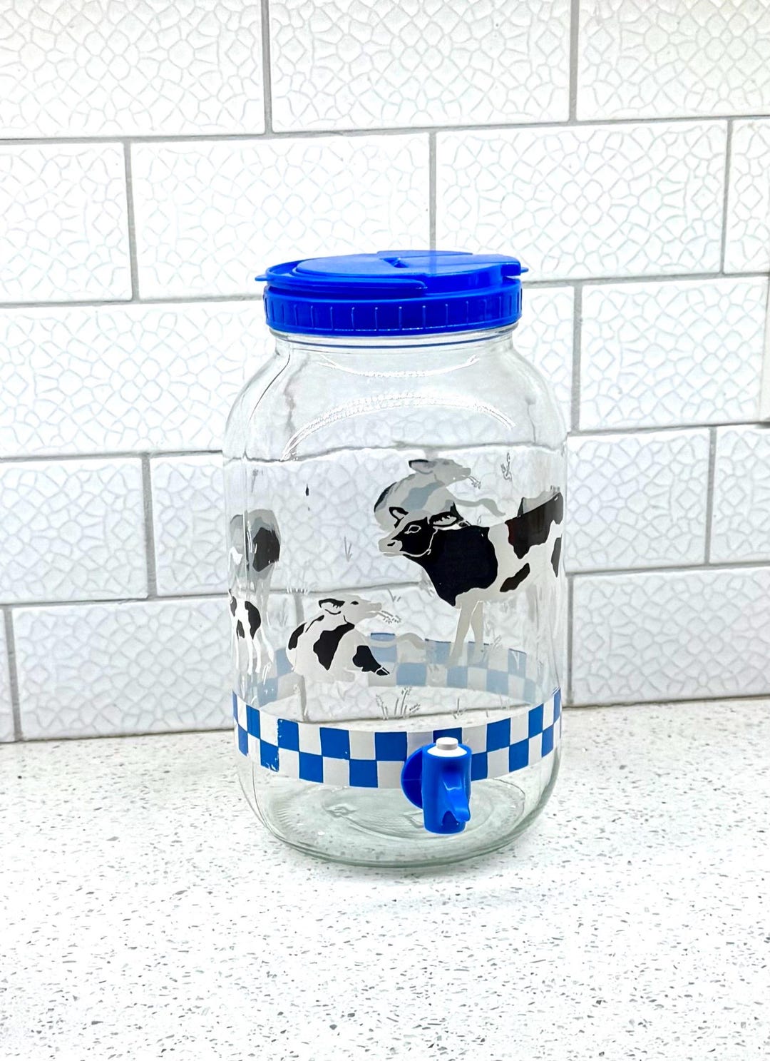 Vintage Sun Tea Jar, Ice Tea Jug, Glass Gallon Ice Tea Jar, Cows ...