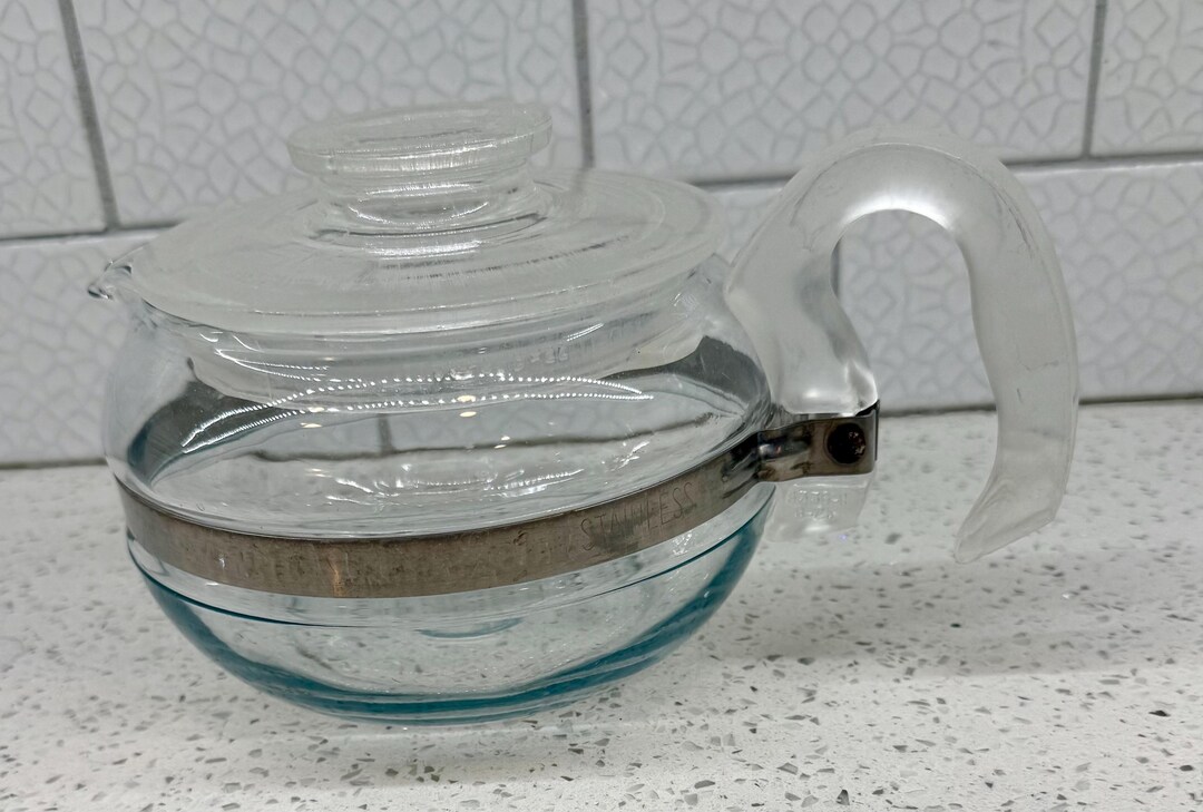 Vintage Pyrex Flame Ware Glass Coffee Tea Pot 8446-B 6 Cup With 7756 C ...
