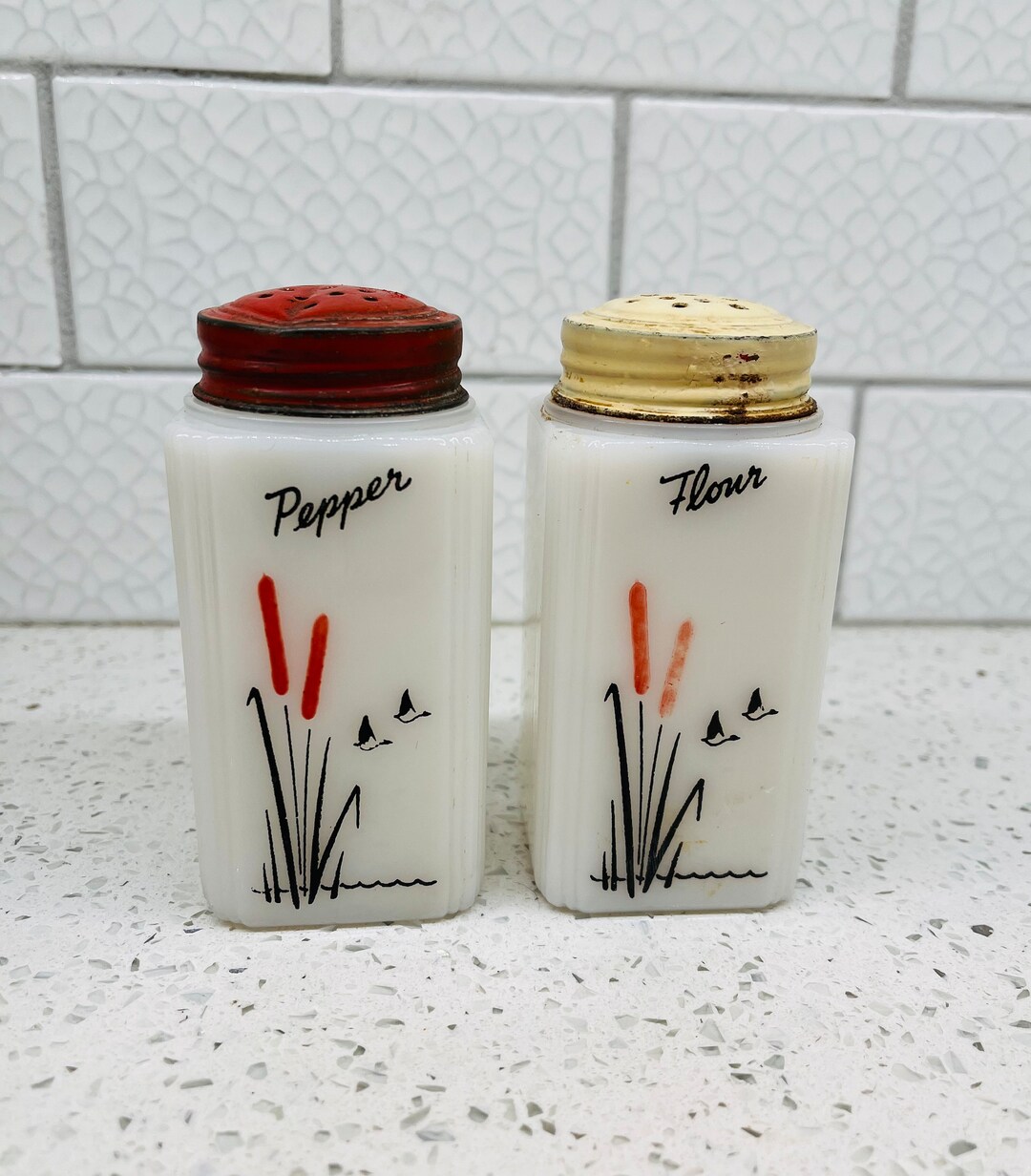 Lovely 1930s Vintage Mckee Glass Tipp City Milk Glass Cattail and Geese ...
