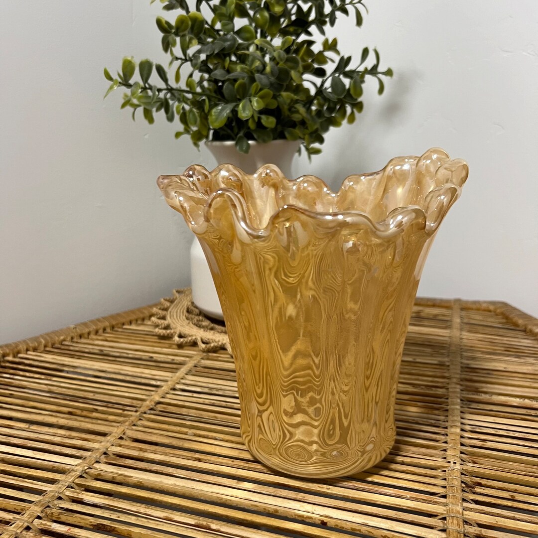 Murano Peach Glass Vase With Sticker Made in Italy Butterscotch Swirl ...