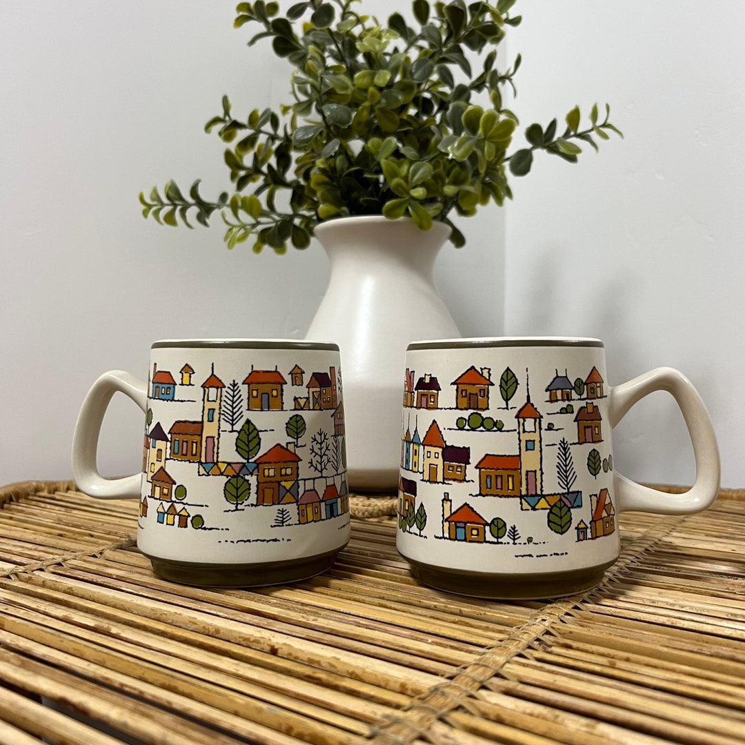 Vintage Set of Country Village Nasco Japan Mugs - Village Town Scene ...