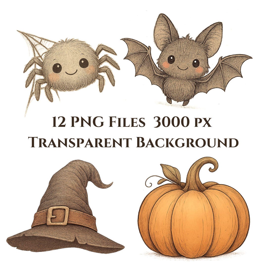 Halloween Clipart PNG Bundle – 12 Cute Storybook Elements | Pumpkin ...