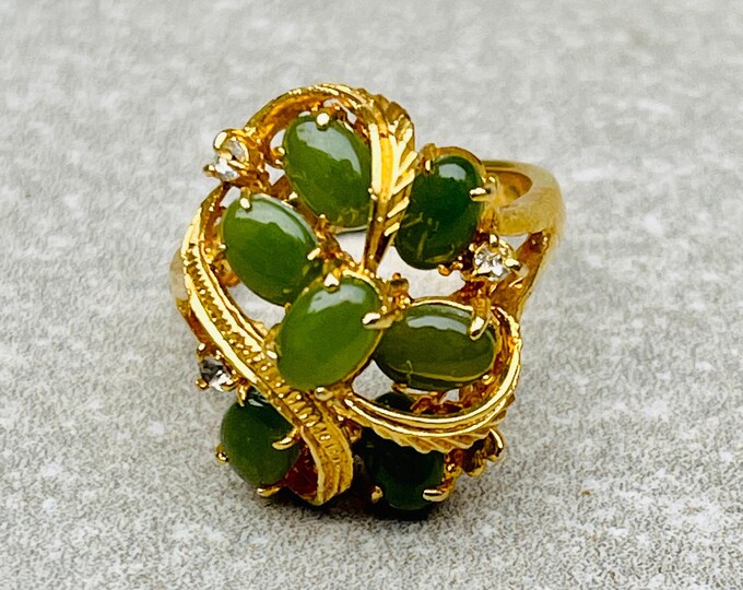 Gold Jade Multi Stone Ring Tiny Rhinestones 7 1/4 - Etsy