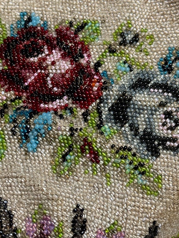 Antique Victorian Bag Micro Beaded Reticule Purse Flo… - Gem