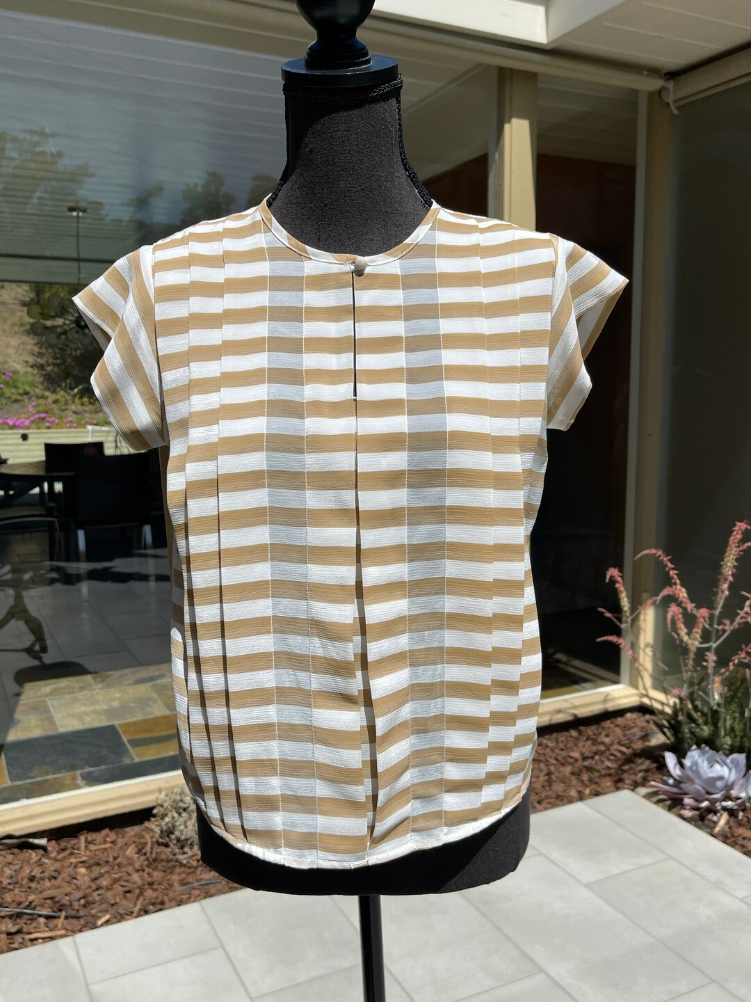 Vertikal Flach Falten Seide Gestreifte Vintage 70er Jahre Bluse Small ...