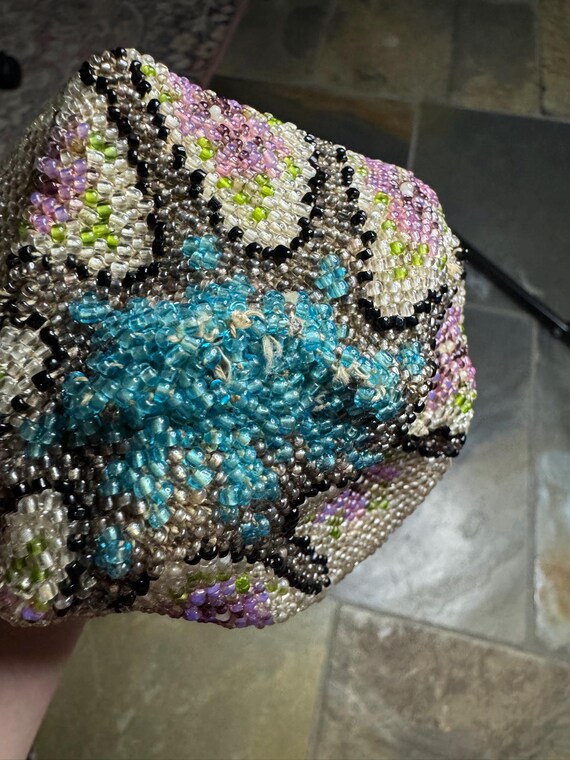 Antique Victorian Bag Micro Beaded Reticule Purse Flo… - Gem