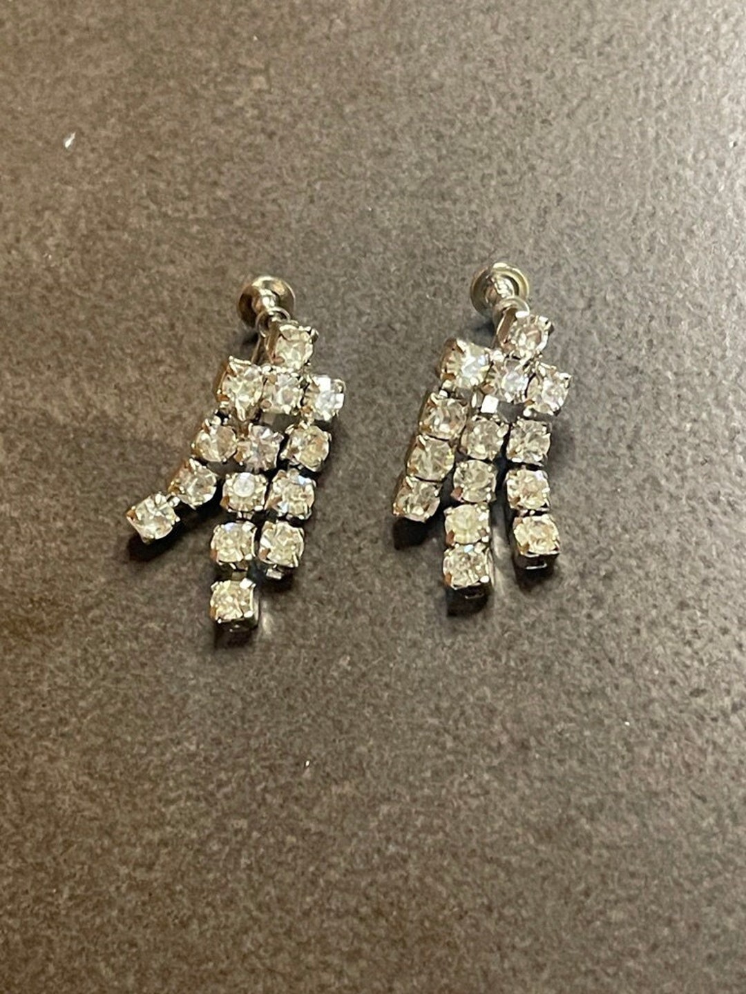 Rhinestone Cascading Waterfall Chandelier Earrings Vintage Screw Backs ...