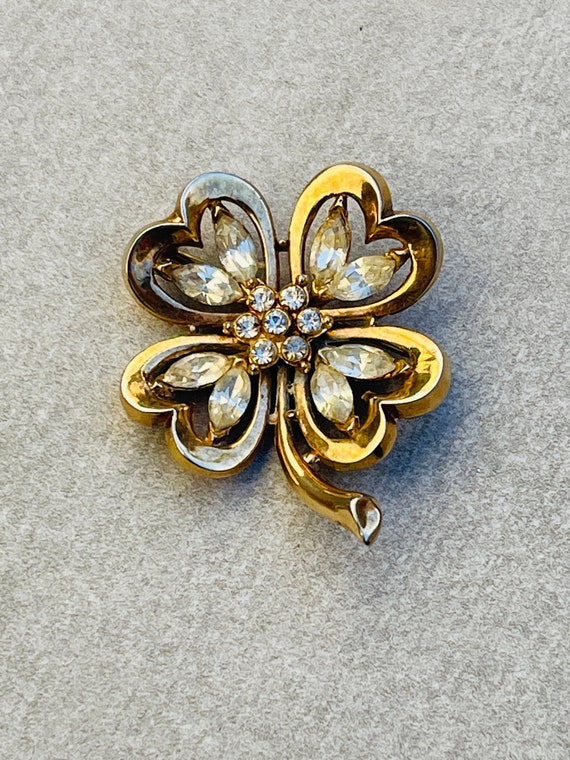 Early Trifari Alfred Philippe Clover Rhinestone Brooc… - Gem