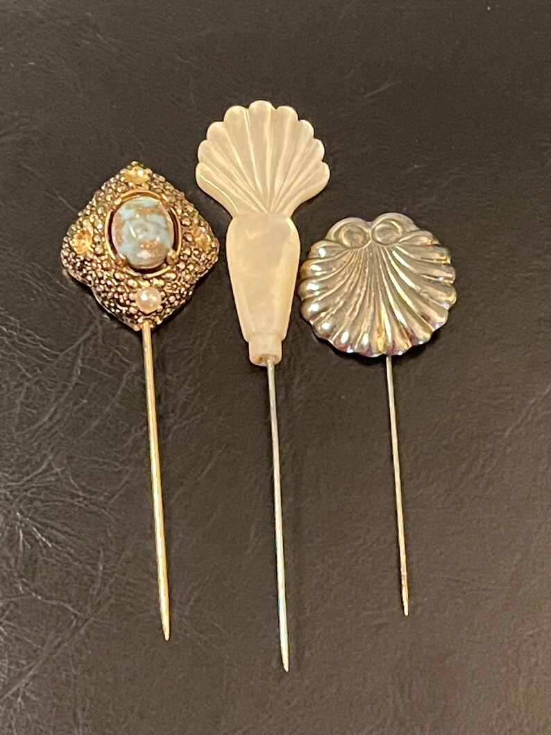 Vintage Hat Stick Pins Victorian Mother of Pearl Silver Shell - Etsy
