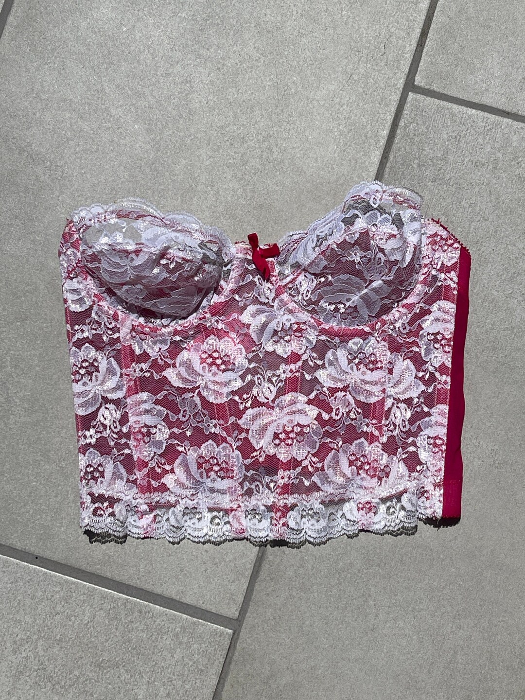 60s Red Lace Bustier Corset Wynette by Valmont XXS - Etsy