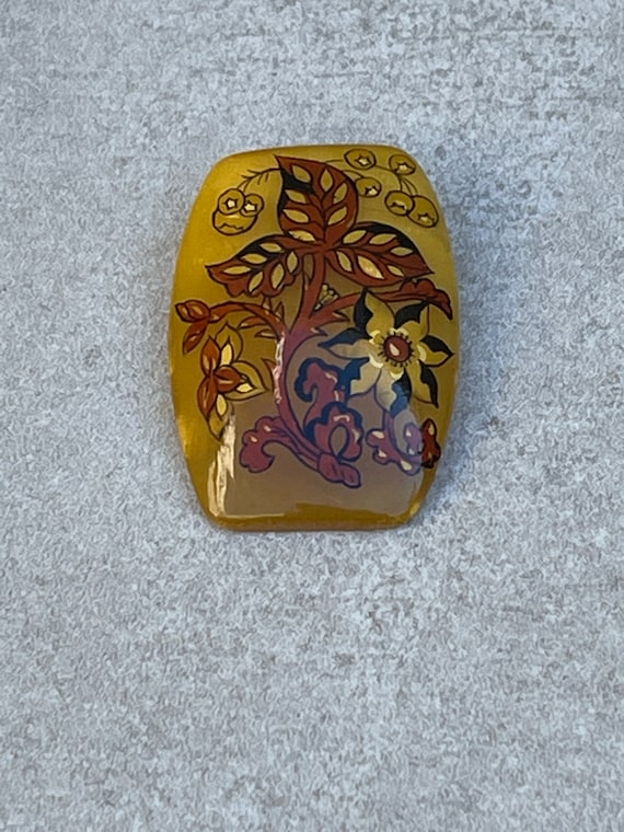 Early Plastics Hand Painted Resin Brooch Vintage Flor… - Gem