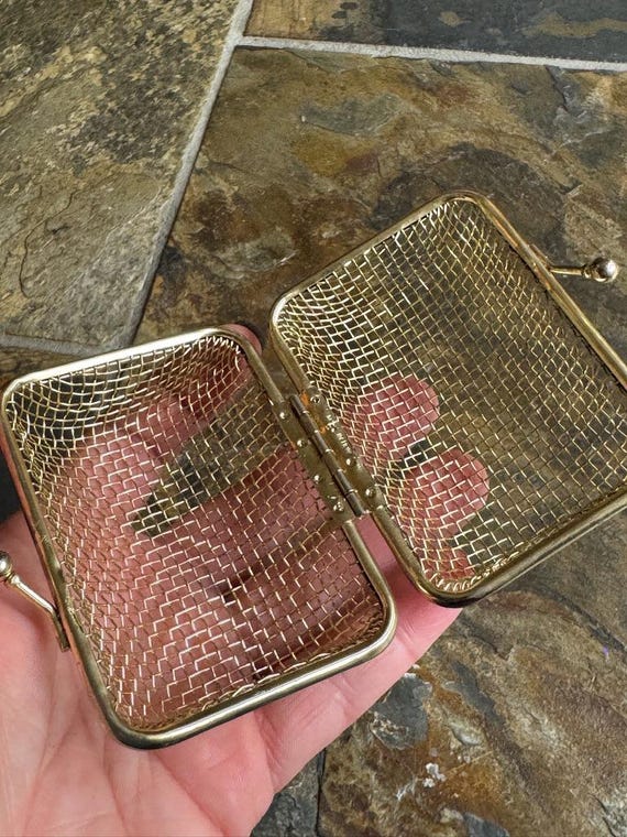 Gold Tone Mini Metal Wire Mesh Hinged Coin Purse Vint… - Gem