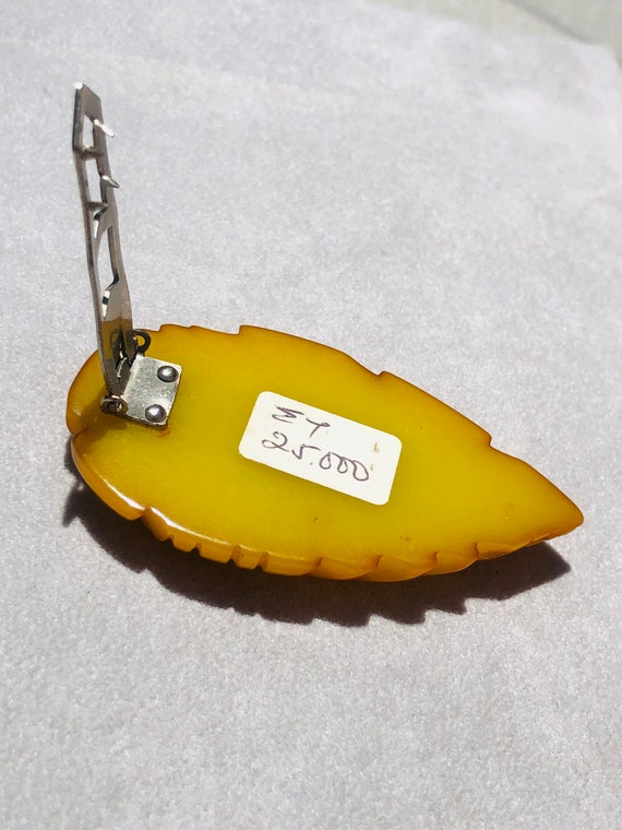 Butterscotch Bakelite Carved Dress Fur Clip Vintage 1… - Gem
