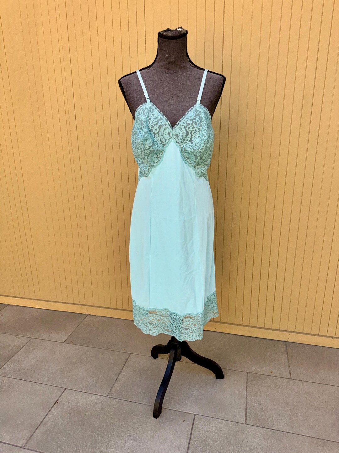 70s Blue Full Slip Dress W/ Lace Vintage Lingerie Size 36 - Etsy