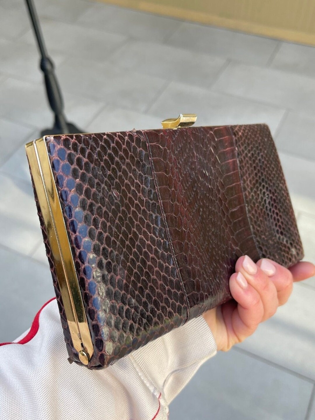 Snakeskin Hard Sided Clutch Brass Frame Shirl Miller Handbag Purse - Etsy