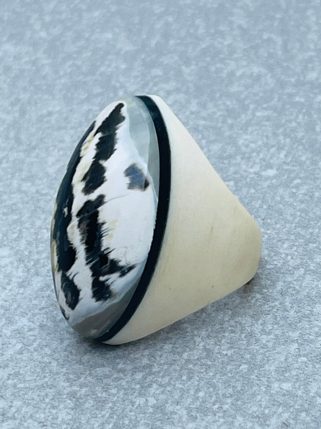 Zebra Jasper Huge Vintage Abalone Shell Statement Ring Size 8.5 - Etsy