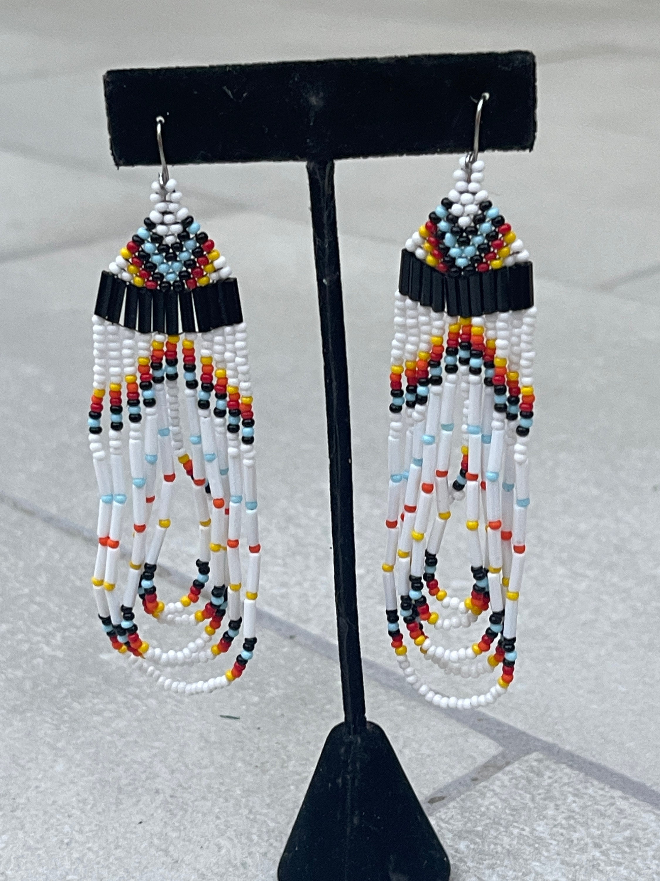 Native American Beaded Earrings Long Loop Seed Bead Dangle - Etsy