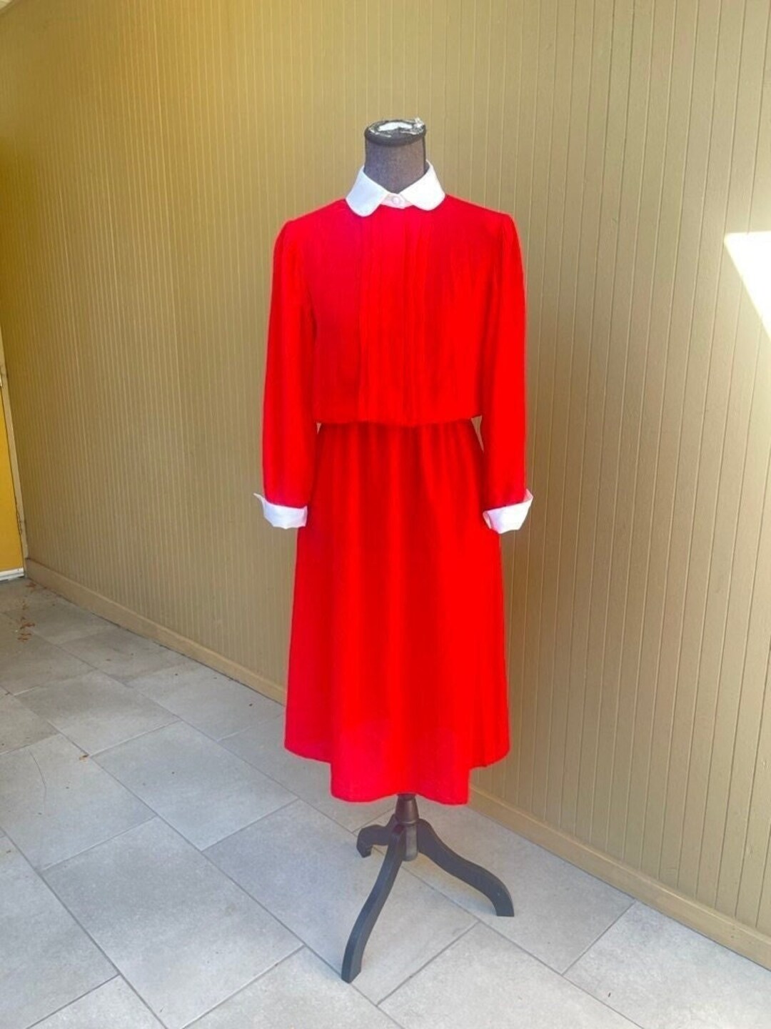 70s Red Secretary Pleated Semi Sheer Dress by Ms. Chaus Size 8 - Etsy