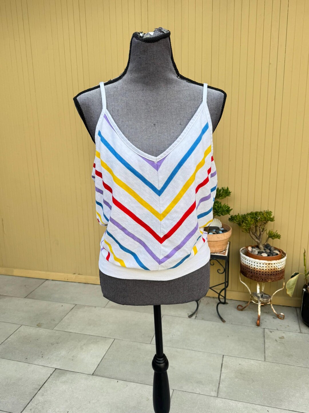 Vtg 80s Striped Tank Top Built in Bra by Supportops XL - Etsy