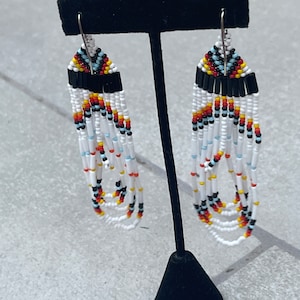 Native American Beaded Earrings Long Loop Seed Bead Dangle Earrings - Etsy