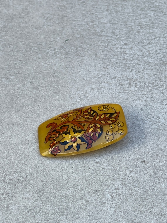 Early Plastics Hand Painted Resin Brooch Vintage Flor… - Gem