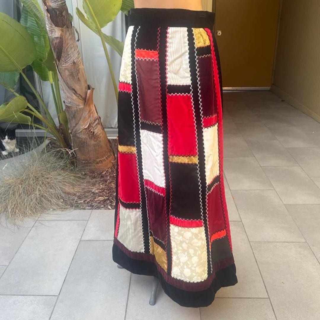 70s Velvet Patchwork Maxi Skirt by Mole Size Medium - Etsy