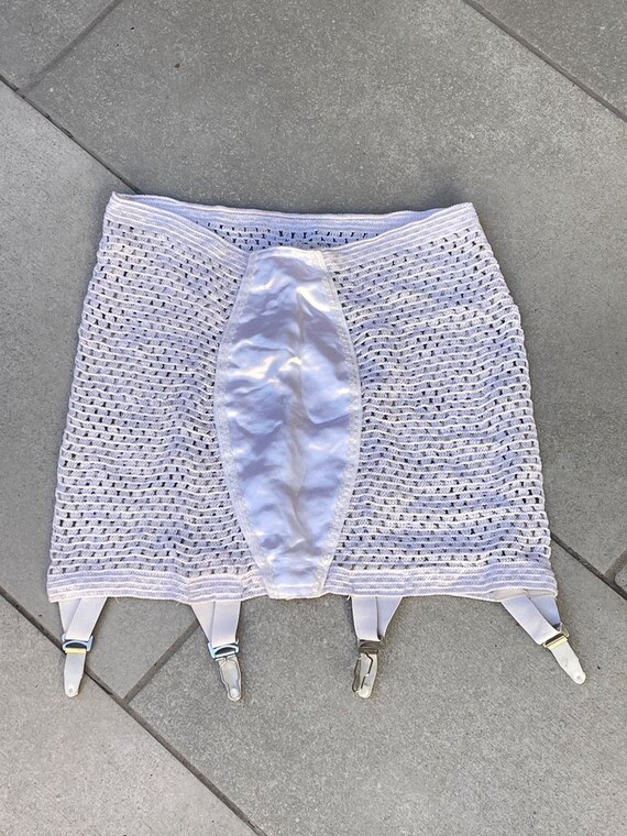50s Open Bottom Girdle Skirt Metal Garters White Knit… - Gem