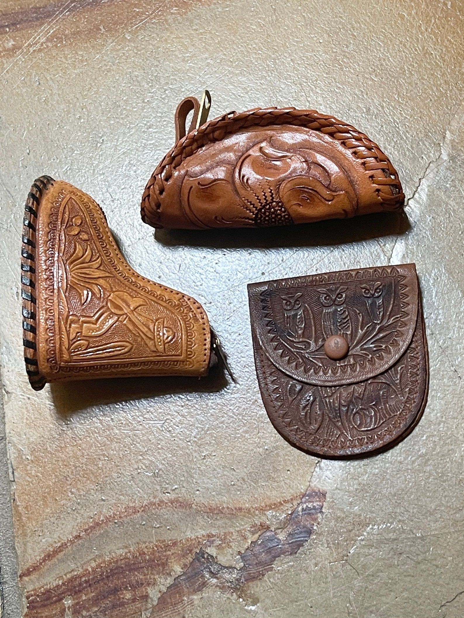 Leather Hand Tooled Coin Purses Mini Zip Pouch Wallet Lot of 3 - Etsy