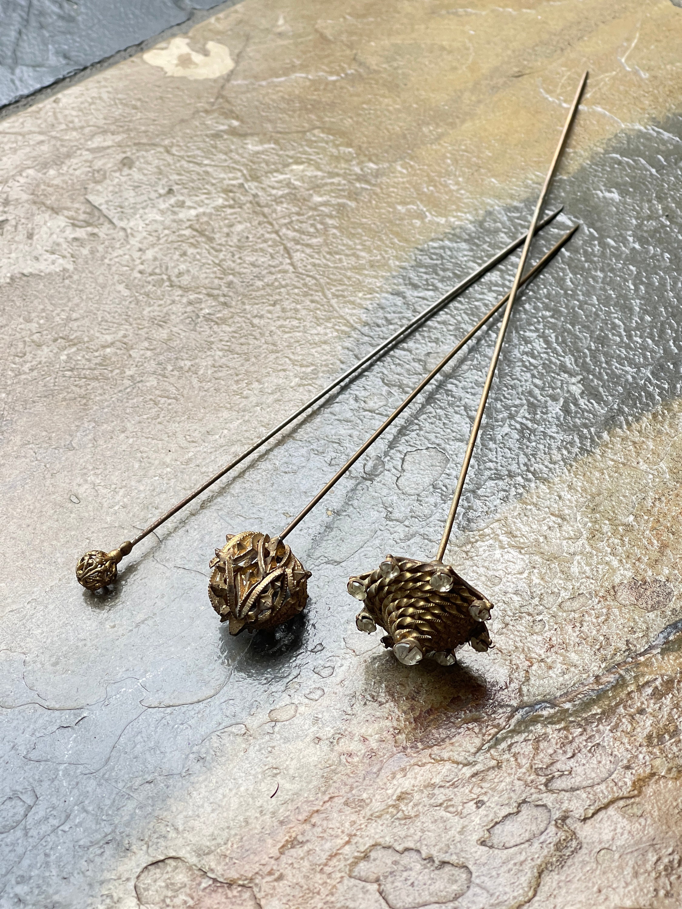 Antique Long Hat Pins 3 Bronze Filigree - Etsy