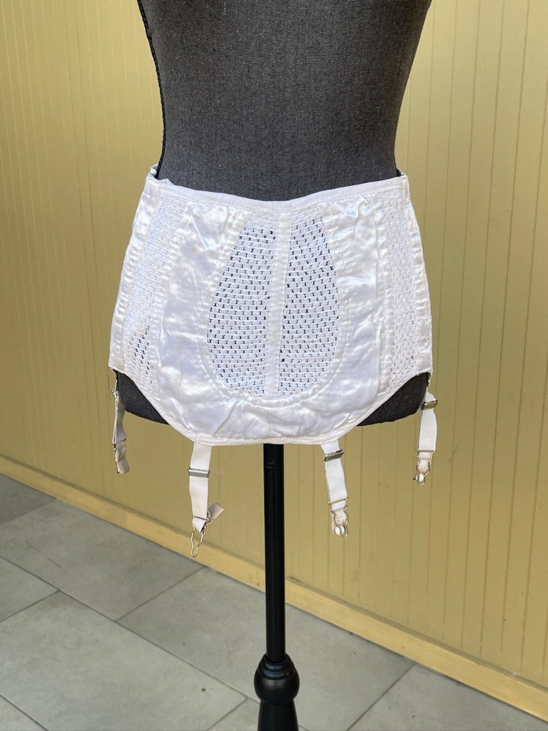 50s Open Bottom Girdle Skirt Metal Garters White Knit Mesh Vintage ...