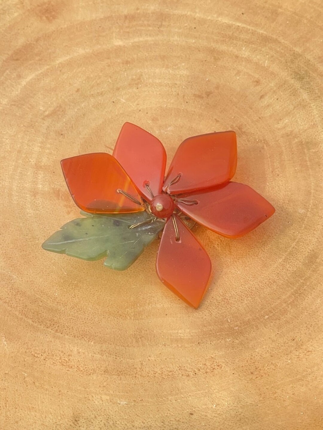 Carnelian Jade Flower Brooch Vintage Gemstone Pin - Etsy