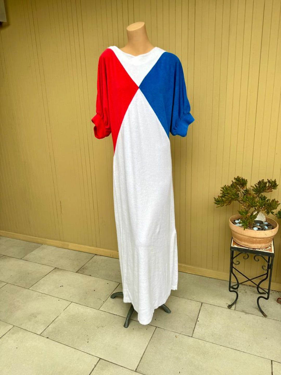 Vintage Color Block Terry Cloth Maxi Dress Oversized Dolman Slouchy ...