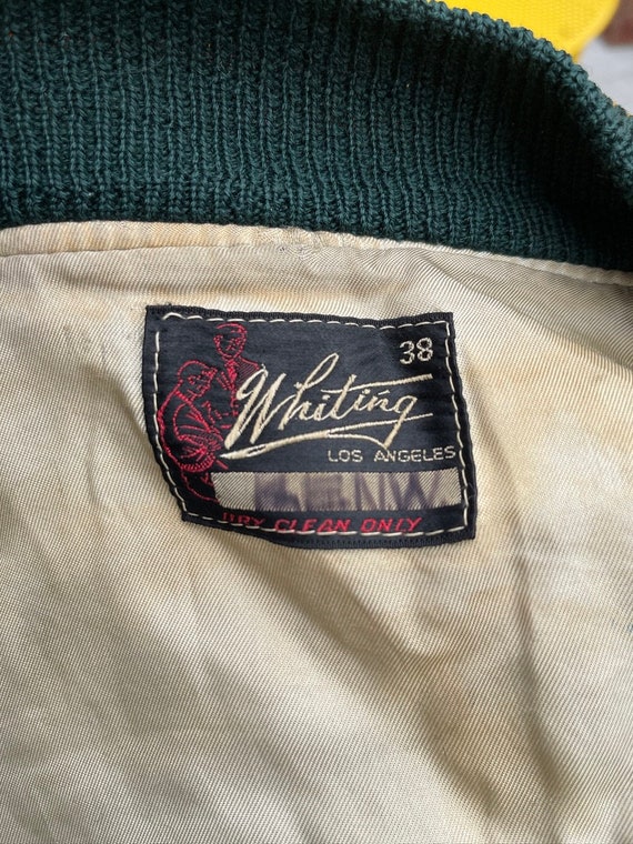 60s Varsity Jacket Leather Sleeves Striped Cuffs Vint… - Gem