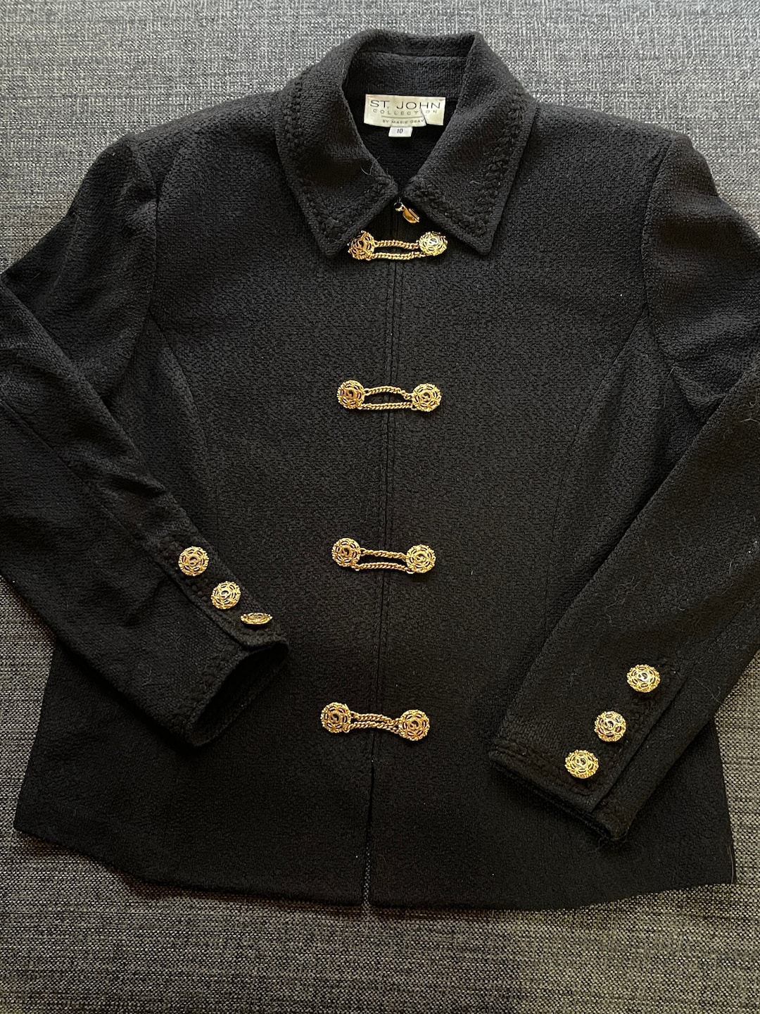St John Blazer Gold Chain Buttons Vintage Black Knit Jacket 10 - Etsy
