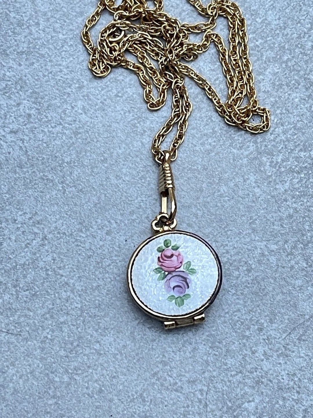 Goldette Hand Painted Rose Locket Gold Chain Fob Necklace - Etsy