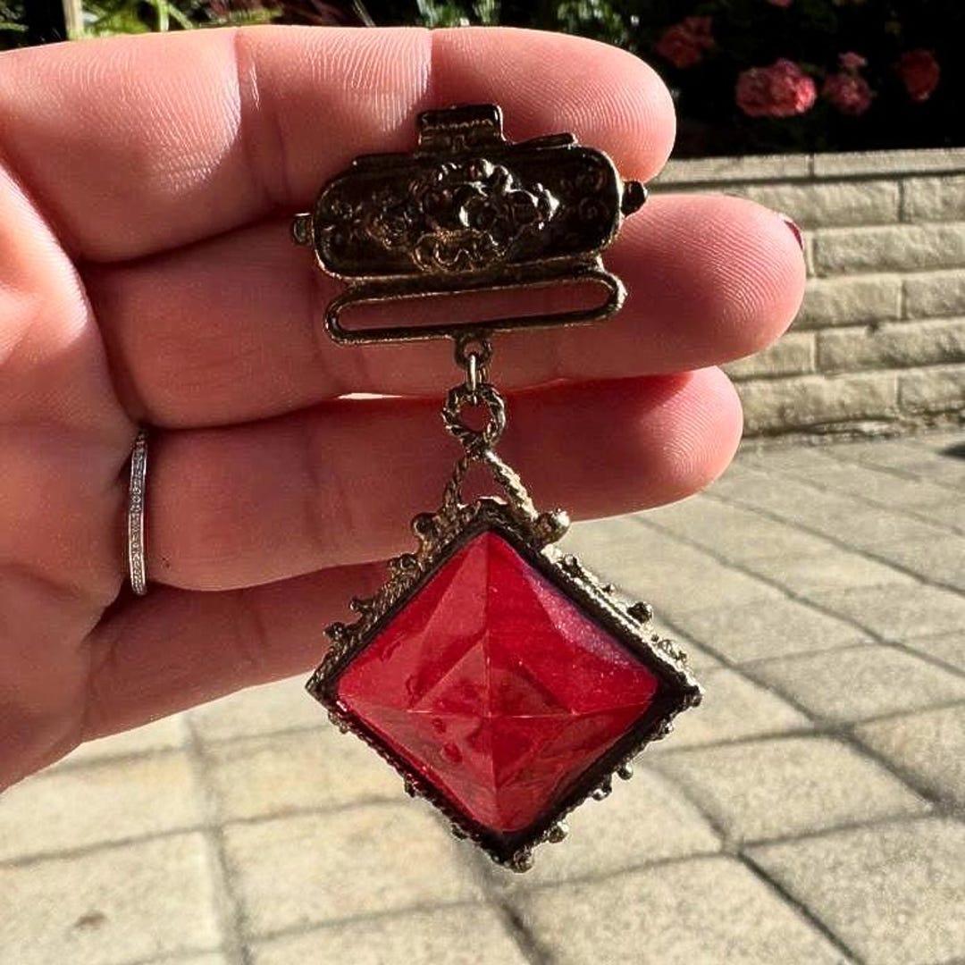 Victorian Revival Red Dangle Amulet Vintage Gold Brooch - Etsy