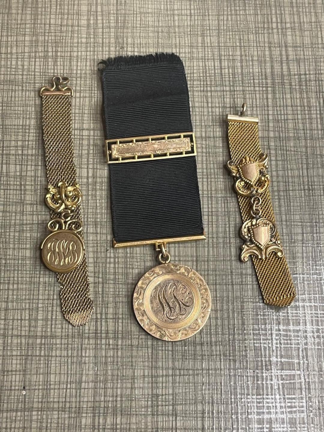 Antique Gold Filled Pocket Watch Chain Fobs Mesh Ribbon LOT of 3 - Etsy