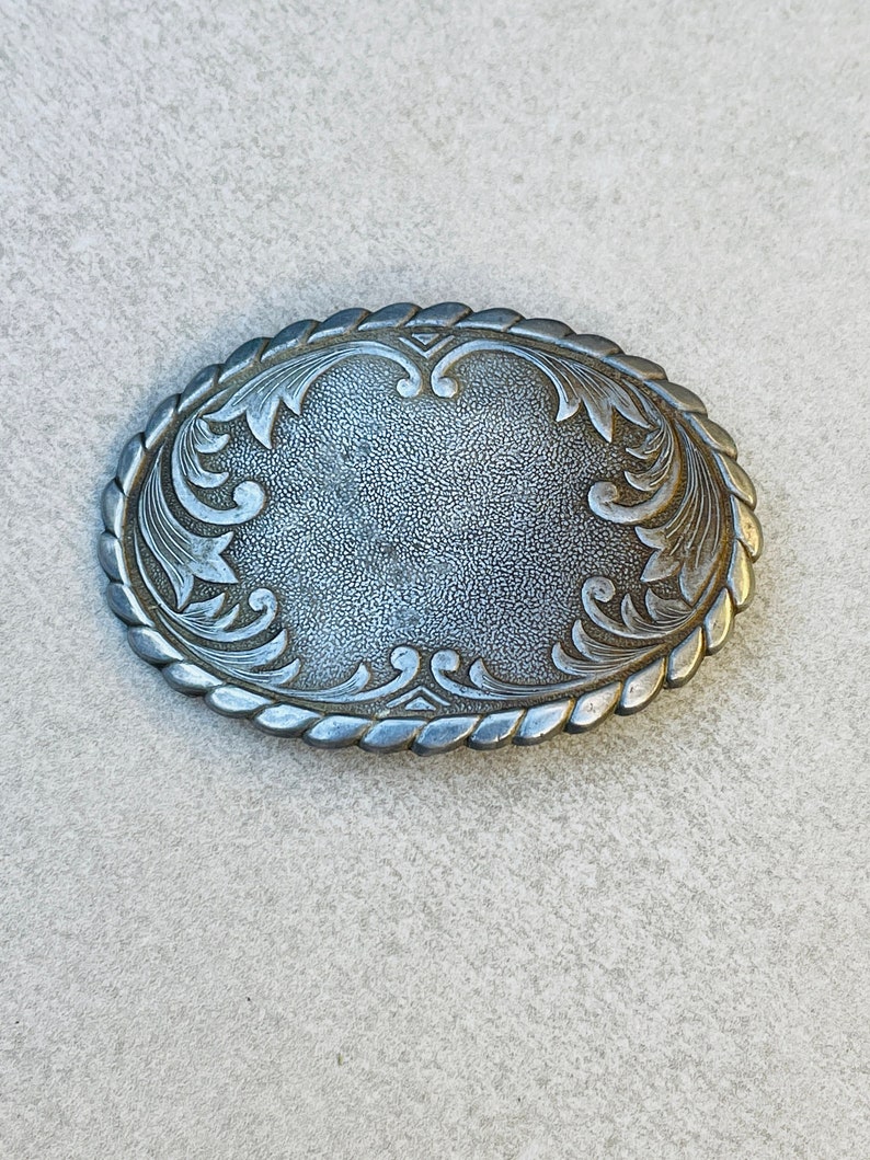 Vintage Silver Belt Buckle Oval Scroll - Etsy