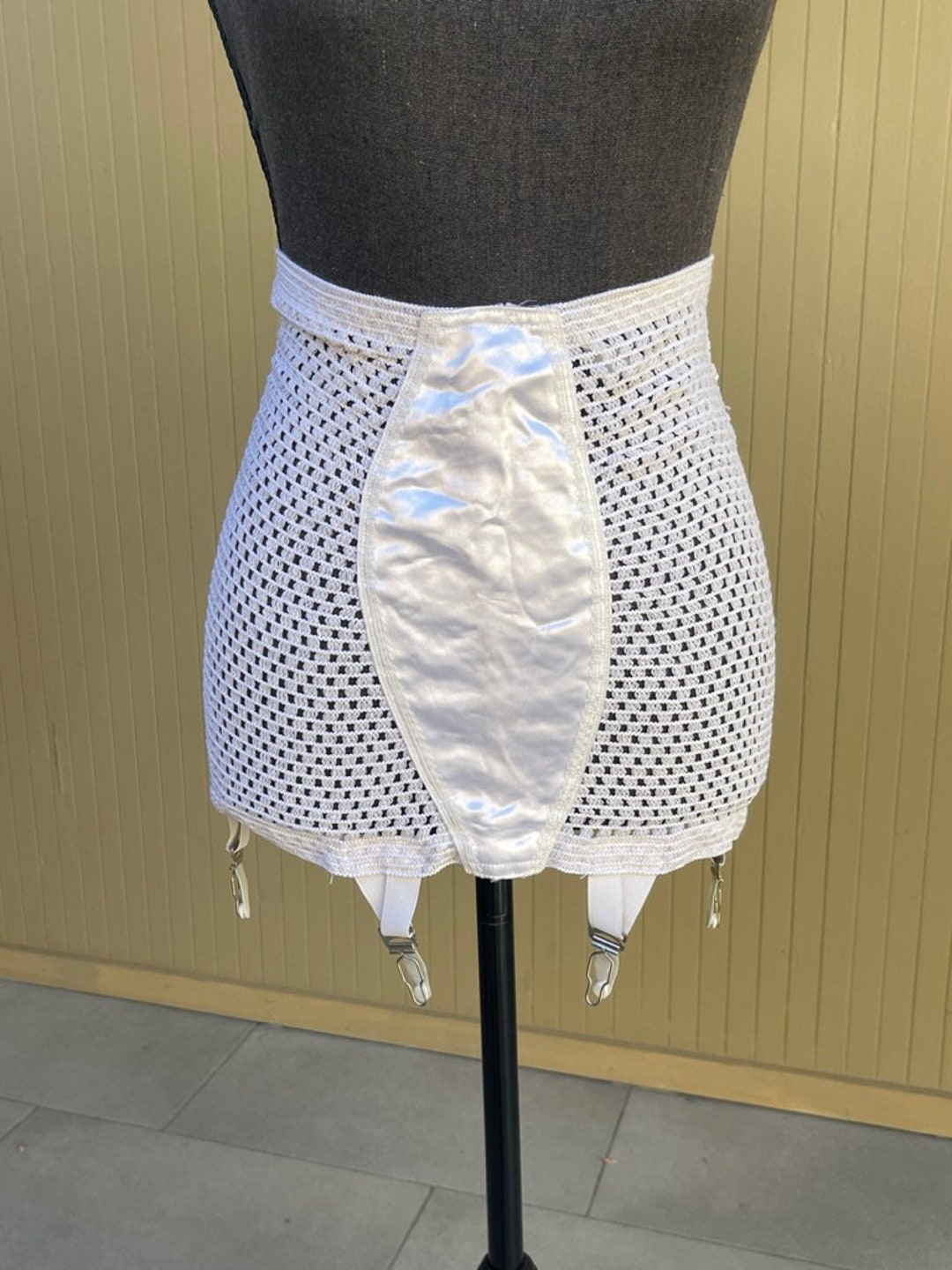 50s Open Bottom Girdle Skirt Metal Garters White Knit Mesh Vintage ...