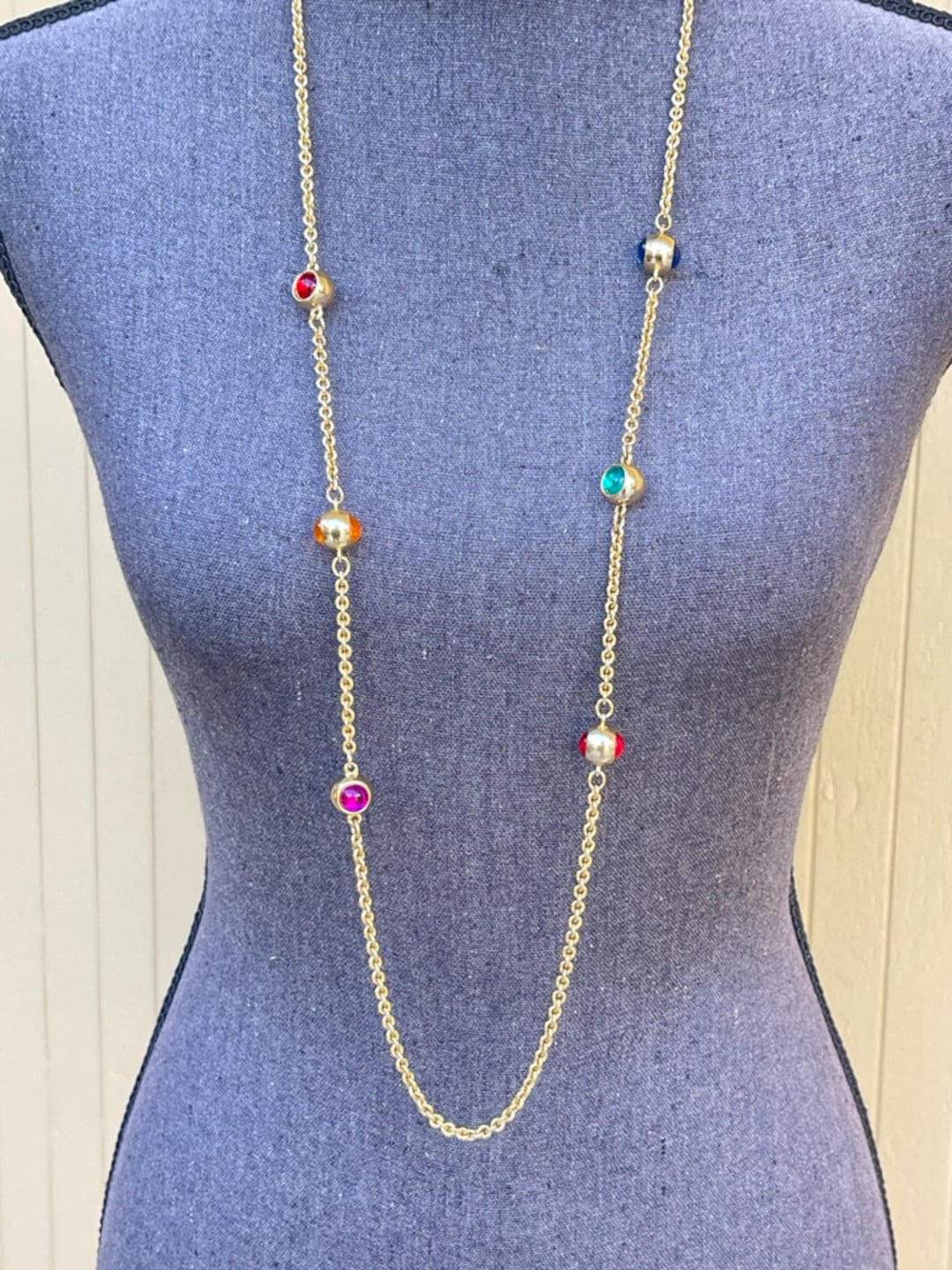 Gold Long Chain Multi Colored Sphere Bead Vintage Necklace - Etsy