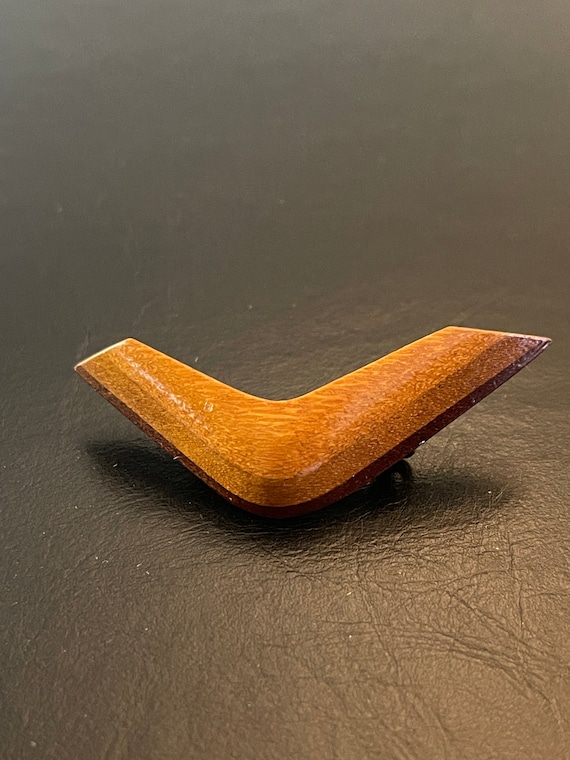 wood boomerang vintage brooch - Gem