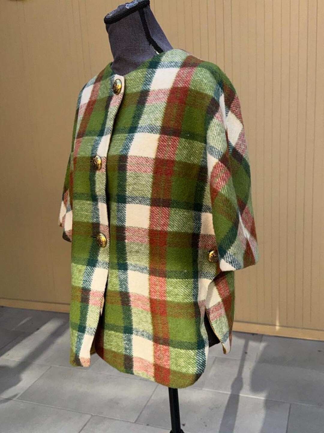 60s Plaid Poncho Vintage Wool Cape One Size - Etsy