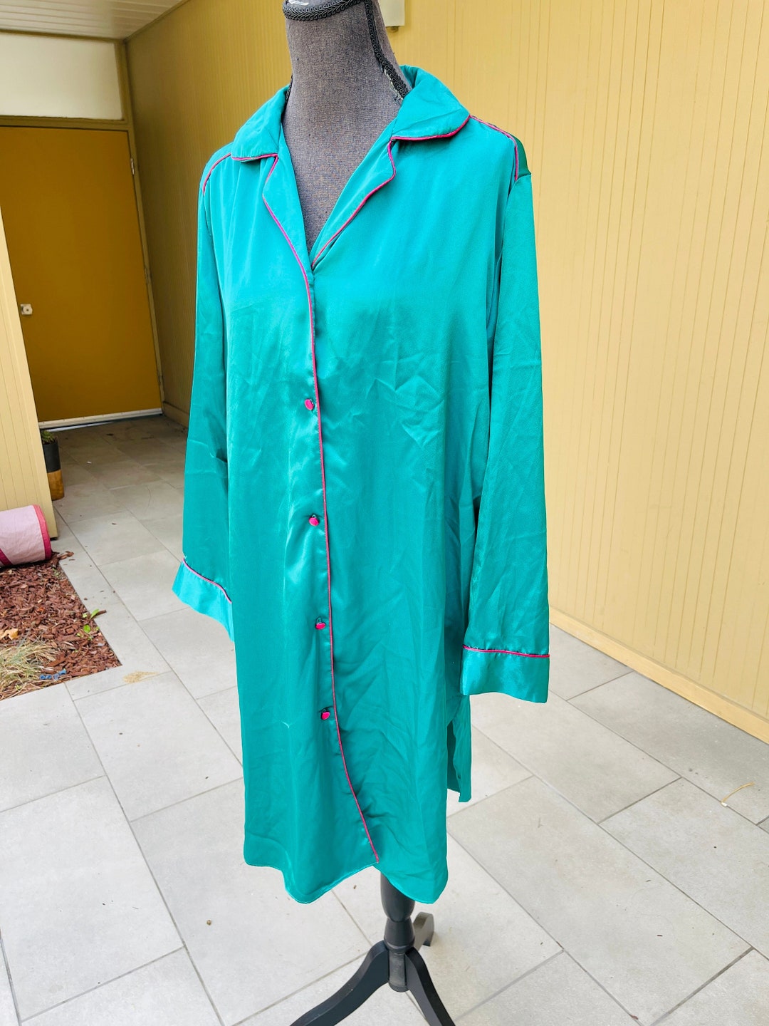 70s Sleep Shirt Vintage Green Night Shirt Medium - Etsy
