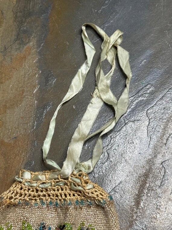 Antique Victorian Bag Micro Beaded Reticule Purse Flo… - Gem