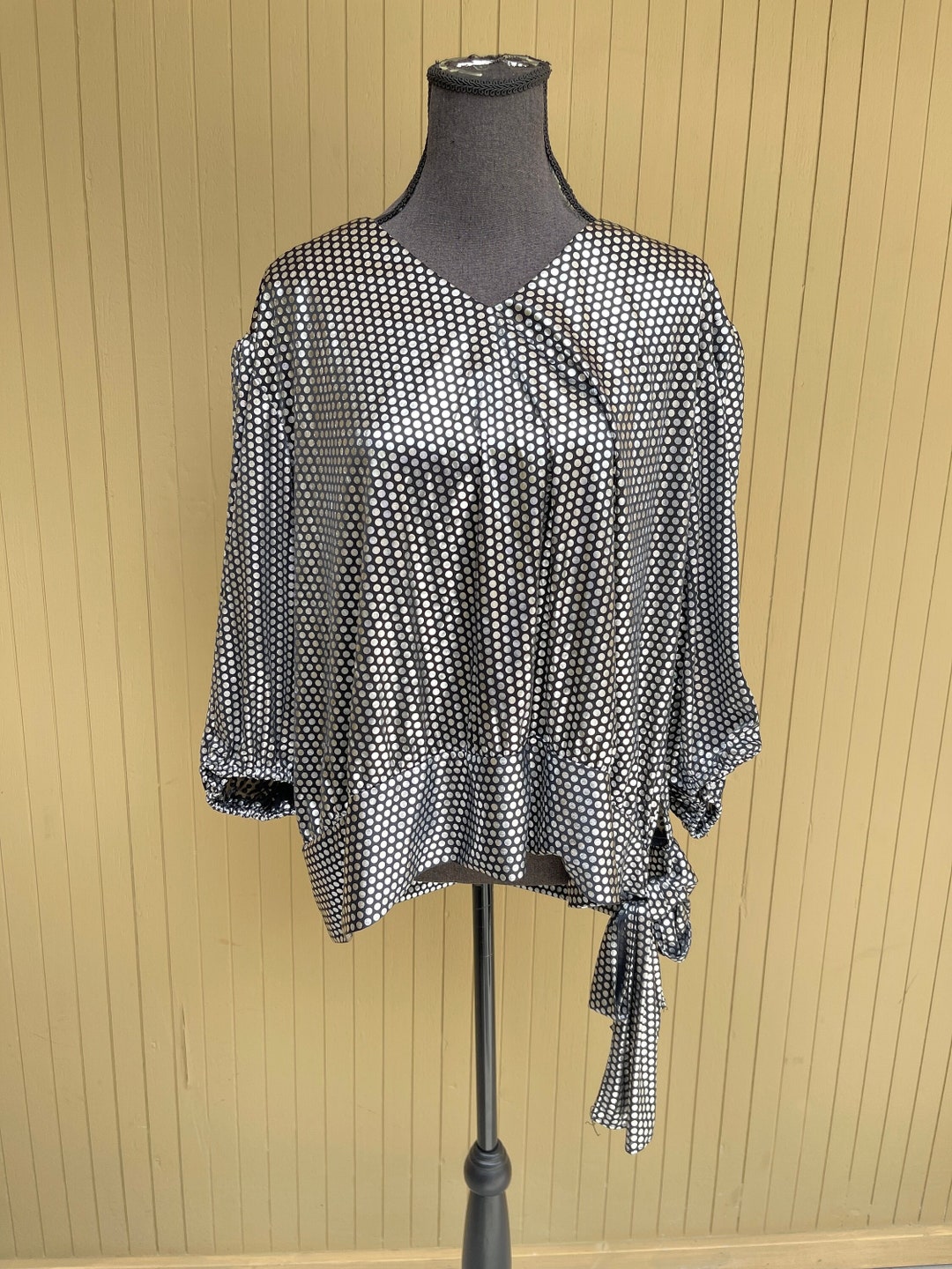 Silver Lame Liquid Metal 80s Vintage Metallic Blouse by Lady Helene 2X ...