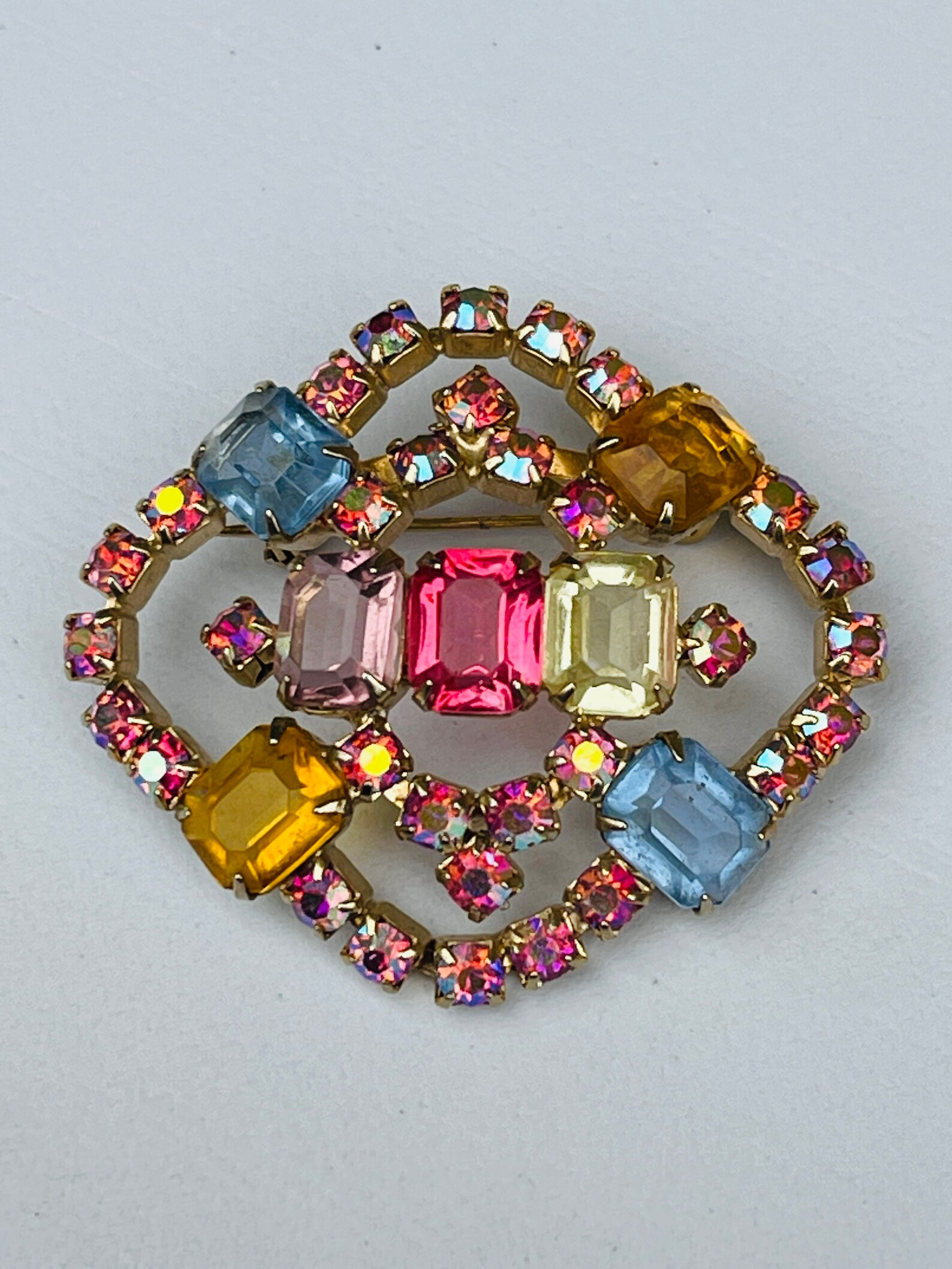 Multi Colored Pastel Rhinestone Brooch Vintage Crystal Pin - Etsy