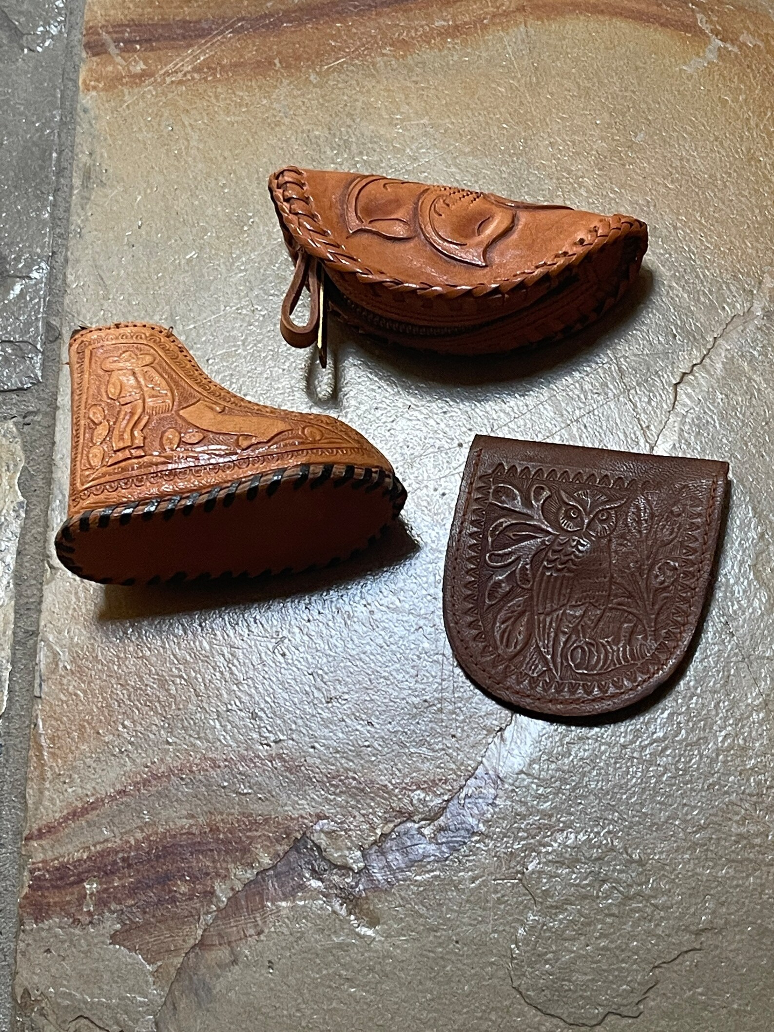 Leather Hand Tooled Coin Purses Mini Zip Pouch Wallet Lot of 3 - Etsy