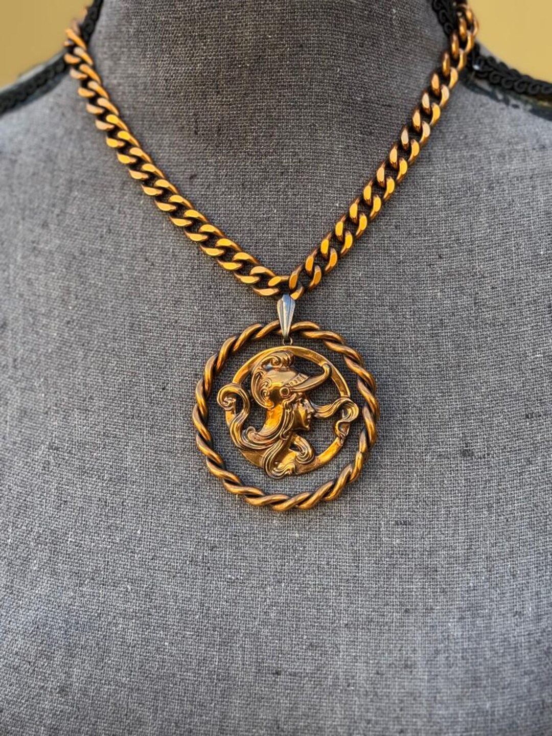 Vintage Copper Roman Athena Medallion Greek Goddess Pendant Necklace - Etsy