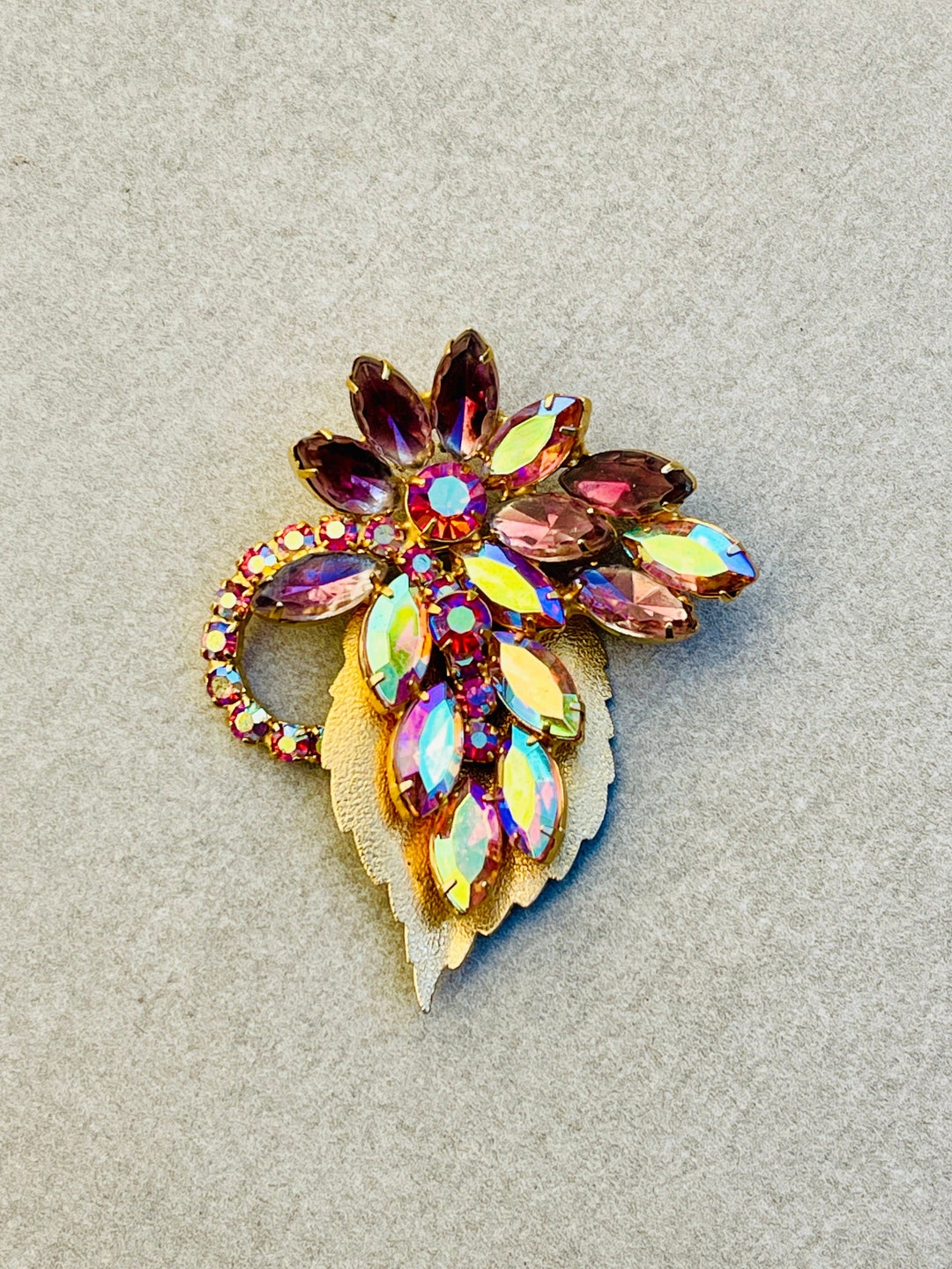 Schreiner Pink Crystal Flower Brooch Vintage AB Rhinestone Pin - Etsy