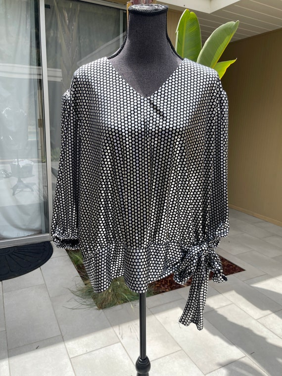 Silver Lame Liquid Metal 80s Vintage Metallic Blouse … - Gem